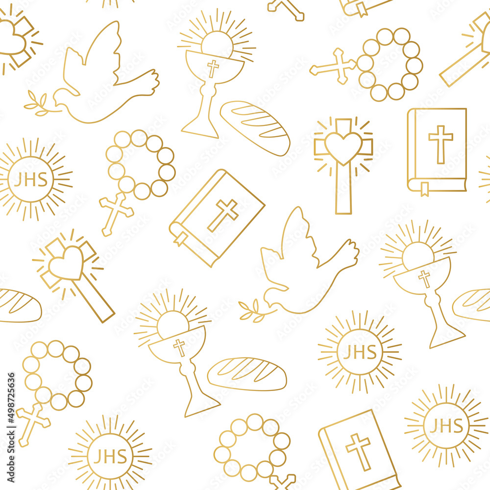 seamless golden pattern with christian religion icons- vector ...