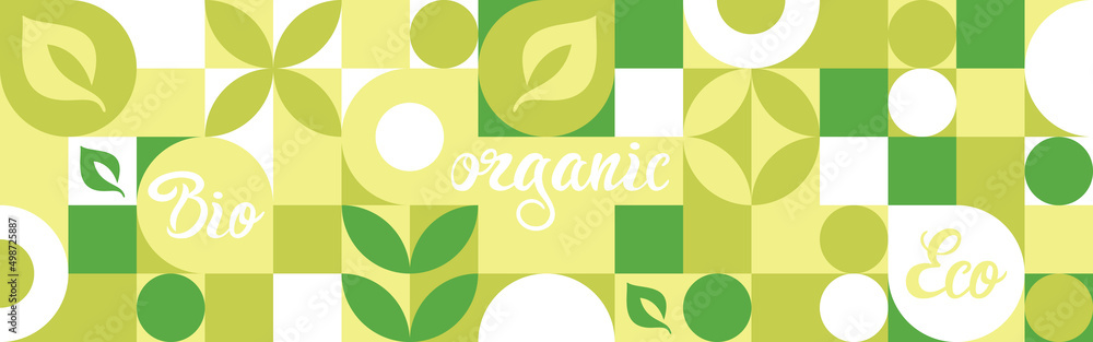 Bio label for ecological social projects, seamless pattern for green ...