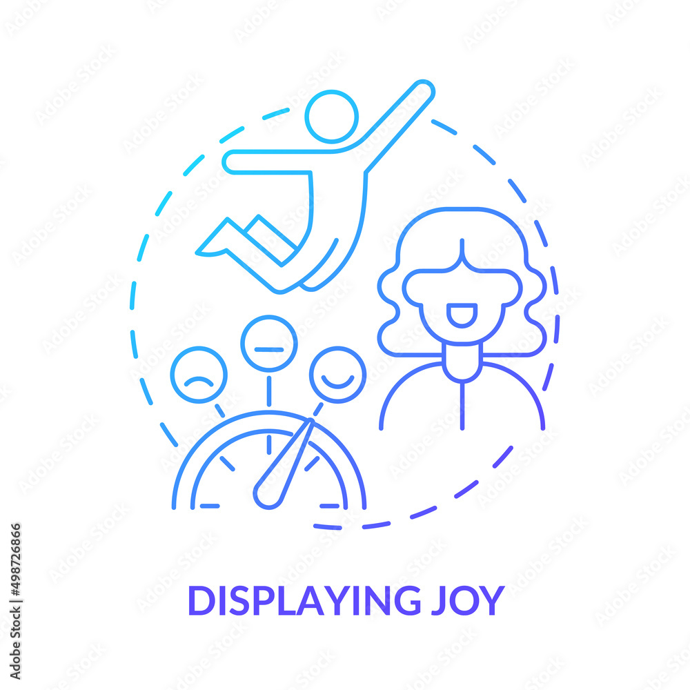 Displaying joy blue gradient concept icon. Showing pleasure ...