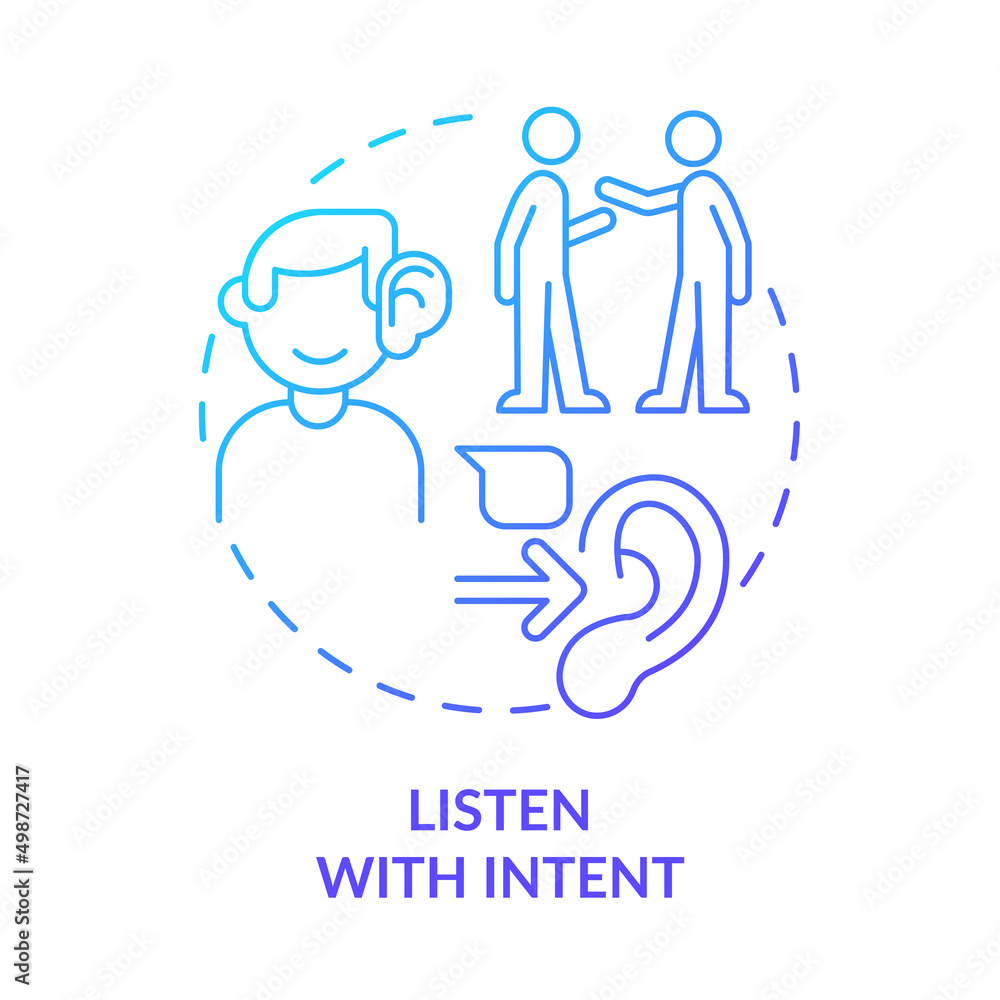 Vetor de Listen with intent blue gradient concept icon. Focus on ...