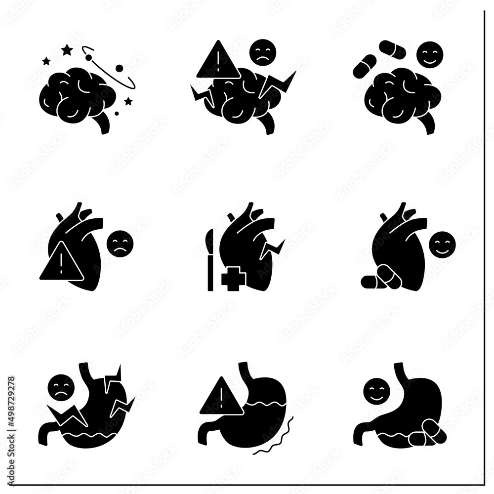 Internal organs disease glyph icons set. Diagnostic and special medical ...