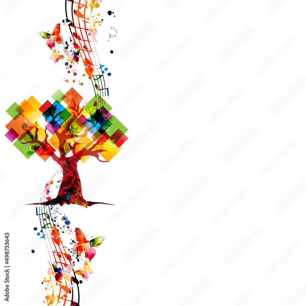 Relaxing music concept with tree and musical notes isolated vector ...