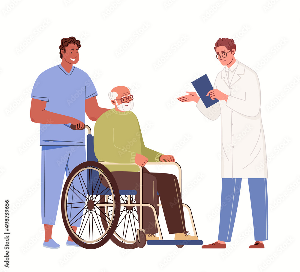 Professional medical team helping old patients with senile diseases ...