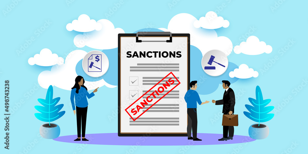 Political and economy concept of sanctions With icons. Cartoon Vector ...