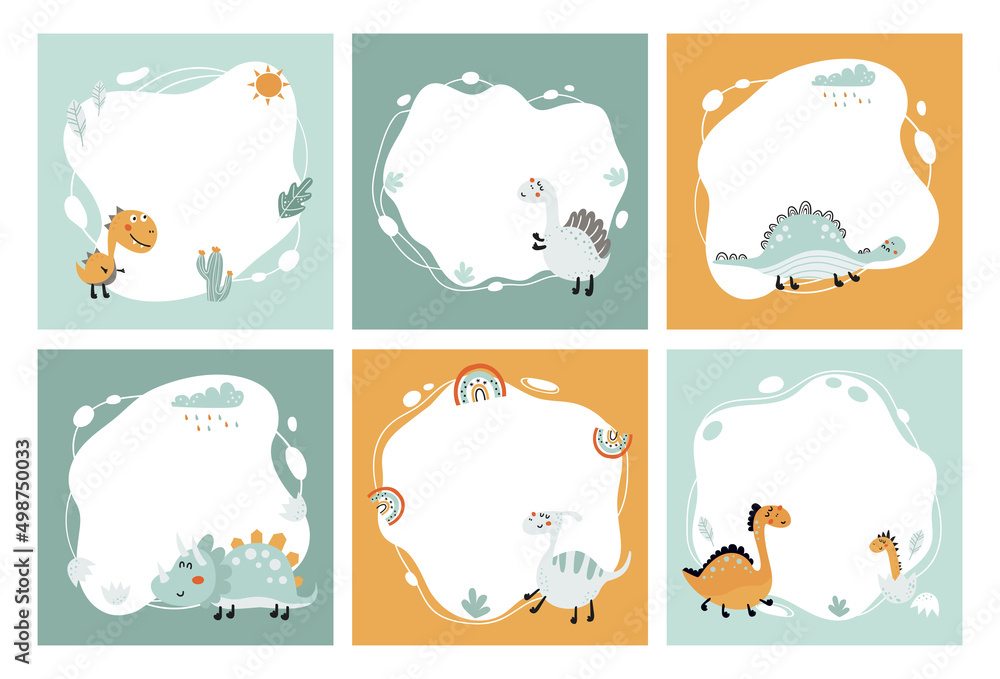 Dinosaur set of frames for kids photos, templates or invitations Stock ...