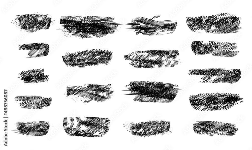 Pencil hatching in vector. Black and white hatching of geometric shapes ...