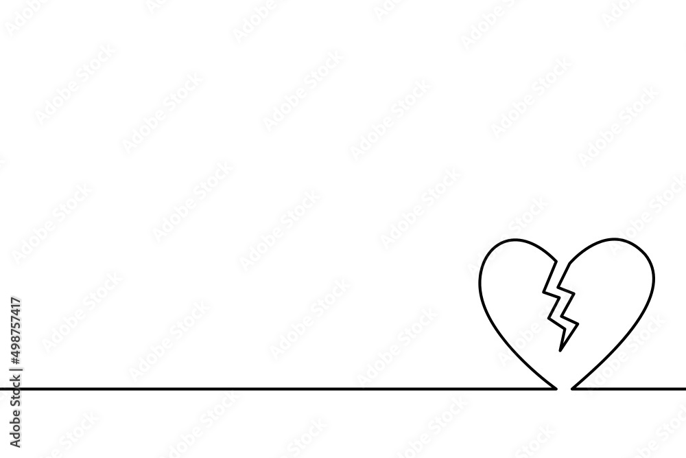 Continuous line drawing of Broken heart on white background. Stock ...