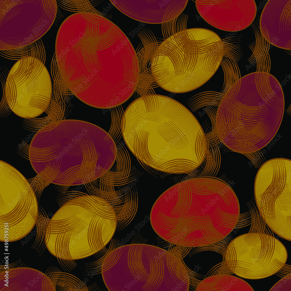 Seamless background with painted Easter eggs. Vintage engraving ...