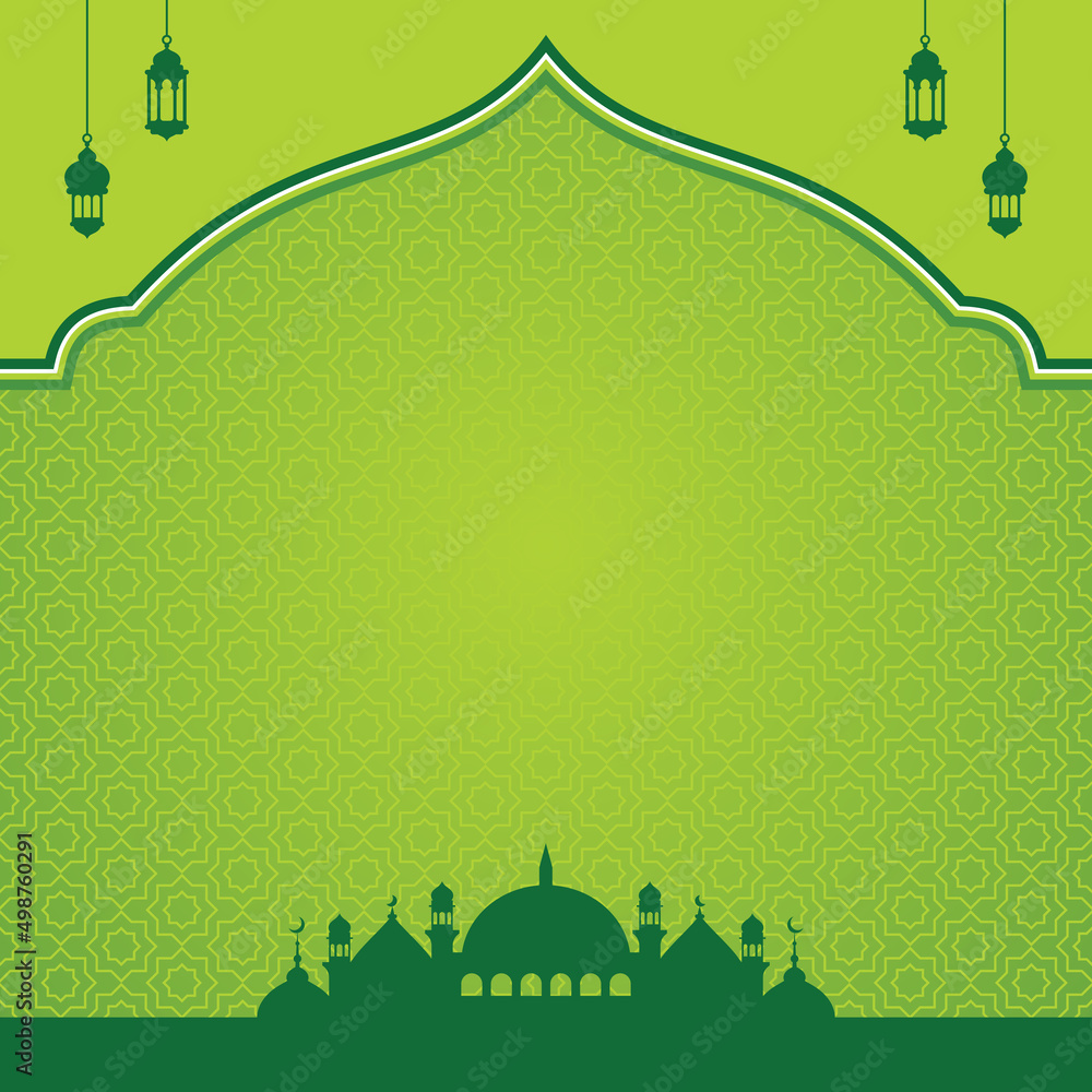 green islamic background design with mosque and lanterns shape, islamic ...