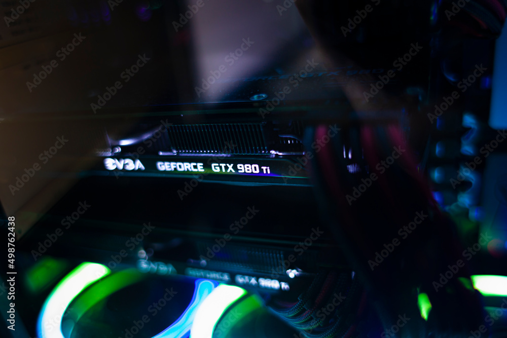 GPU video card in a gaming PC. Scarcity of GPU concept. Minig GPU ...