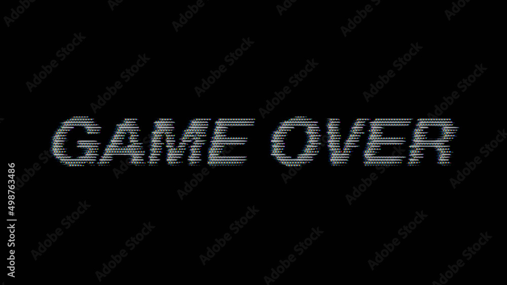 Game Over text on black background, Glitched lines noise. Cyberpunk VHS ...