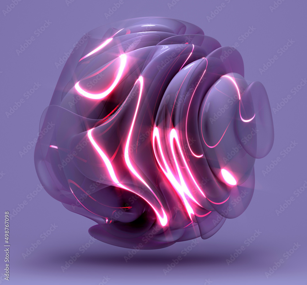 3d render of abstract art surreal 3d alien ball sphere in curve wavy ...