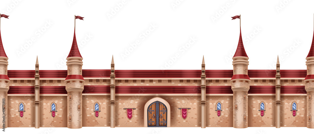 Medieval castle seamless border game illustration, magic fantasy ...