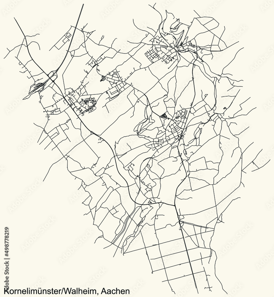 Detailed navigation black lines urban street roads map of the ...