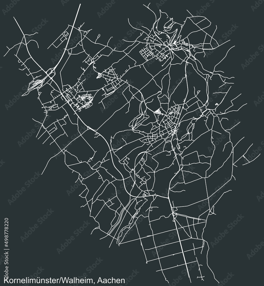 Detailed negative navigation white lines urban street roads map of the ...