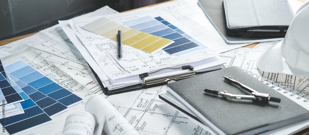 Architects concept, engineer architect designer freelance work on start ...