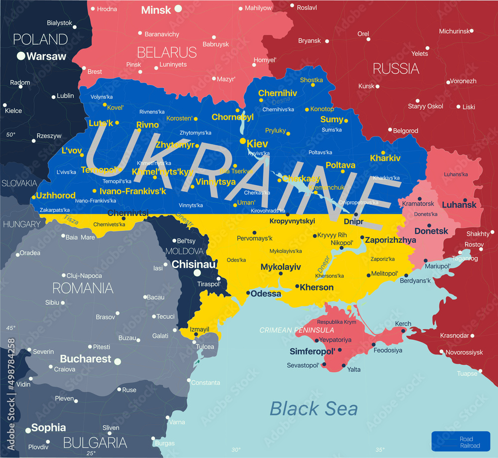 Ukraine detailed editable map with regions cities and towns, roads and ...
