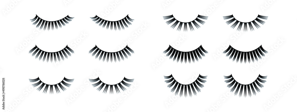 False lashes of different length, volume and shape vector set. Eylashes ...