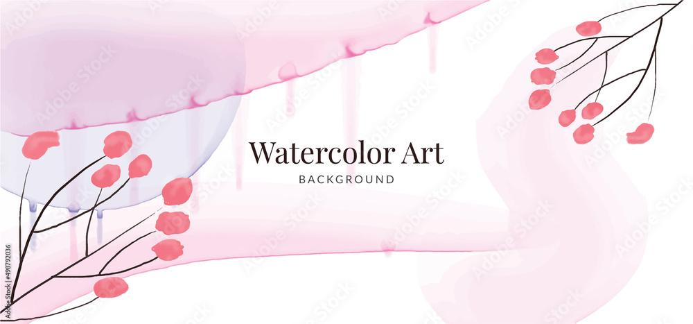 Watercolor art background with pink color. Creative hand drawing ...