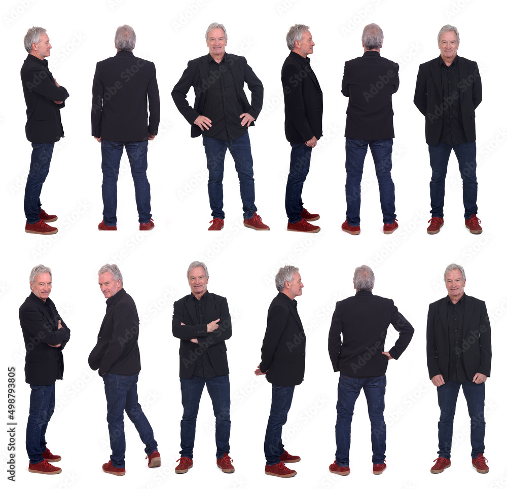 various poses of a group of same men on white background Stock Photo ...