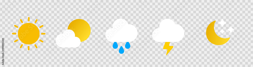 Colorful flat weather icons set fill style, Weather icons isolated on ...