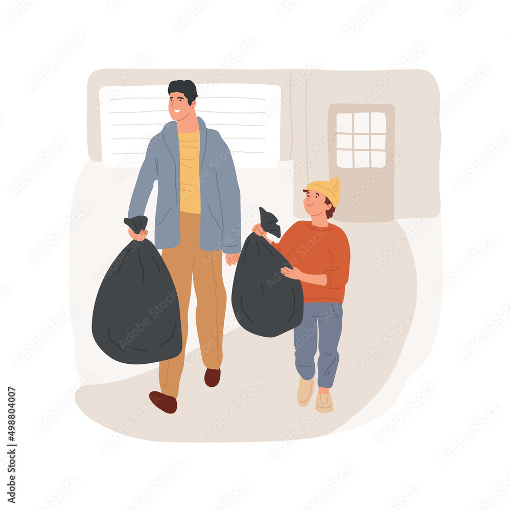 Take out the trash isolated cartoon vector illustration. Father and kid ...