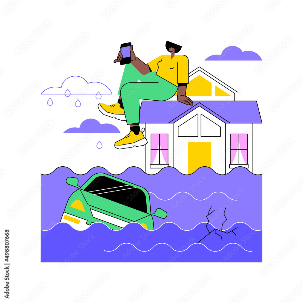Flood abstract concept vector illustration. Natural disaster, water ...