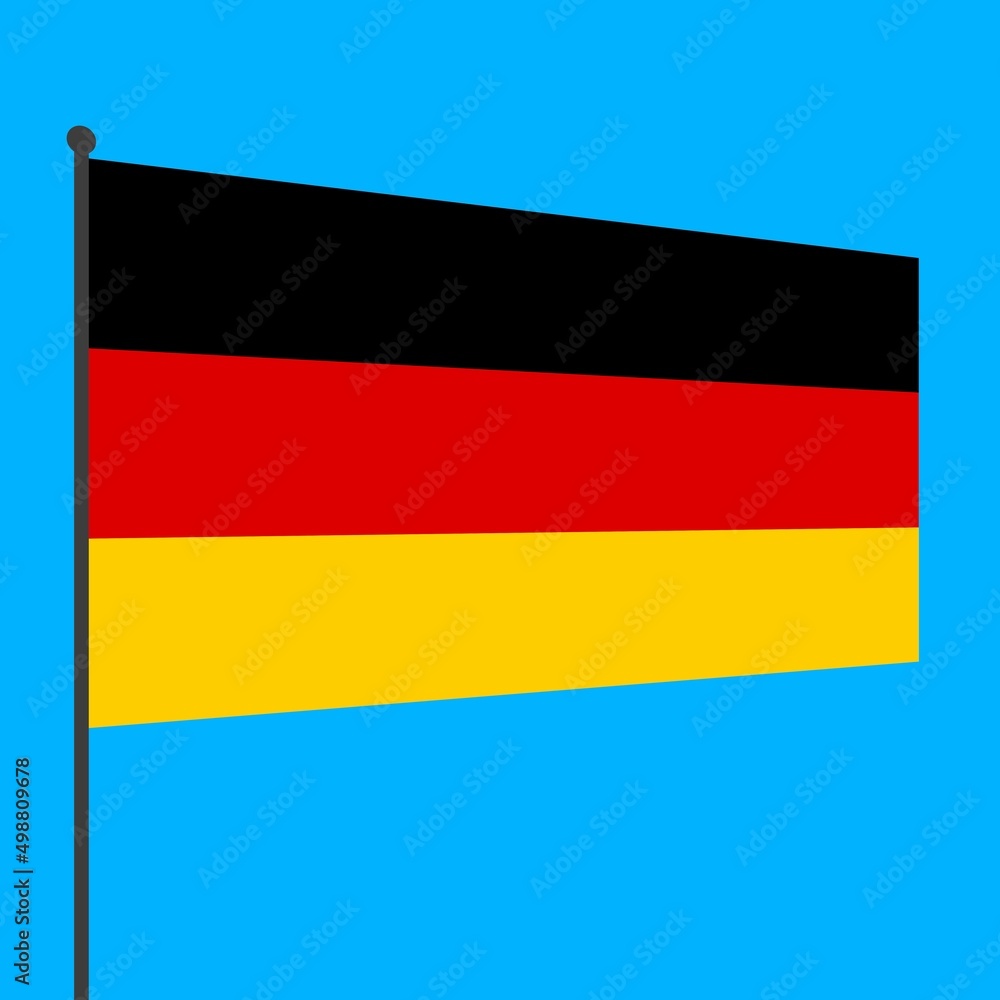 Flag of Germany on a flagpole on a blue background. Countries of the ...