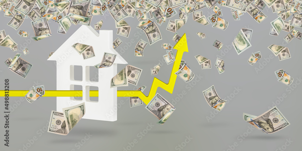 Inflation. Rising inflation. Global financial crisis. Yellow arrow on ...