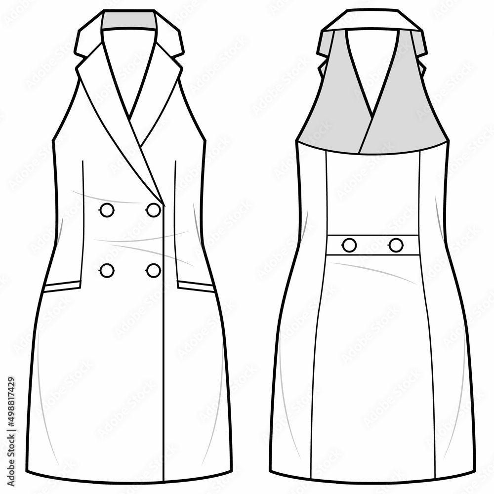 Fashion technical drawing of sleeveless vest dress with open back Stock ...
