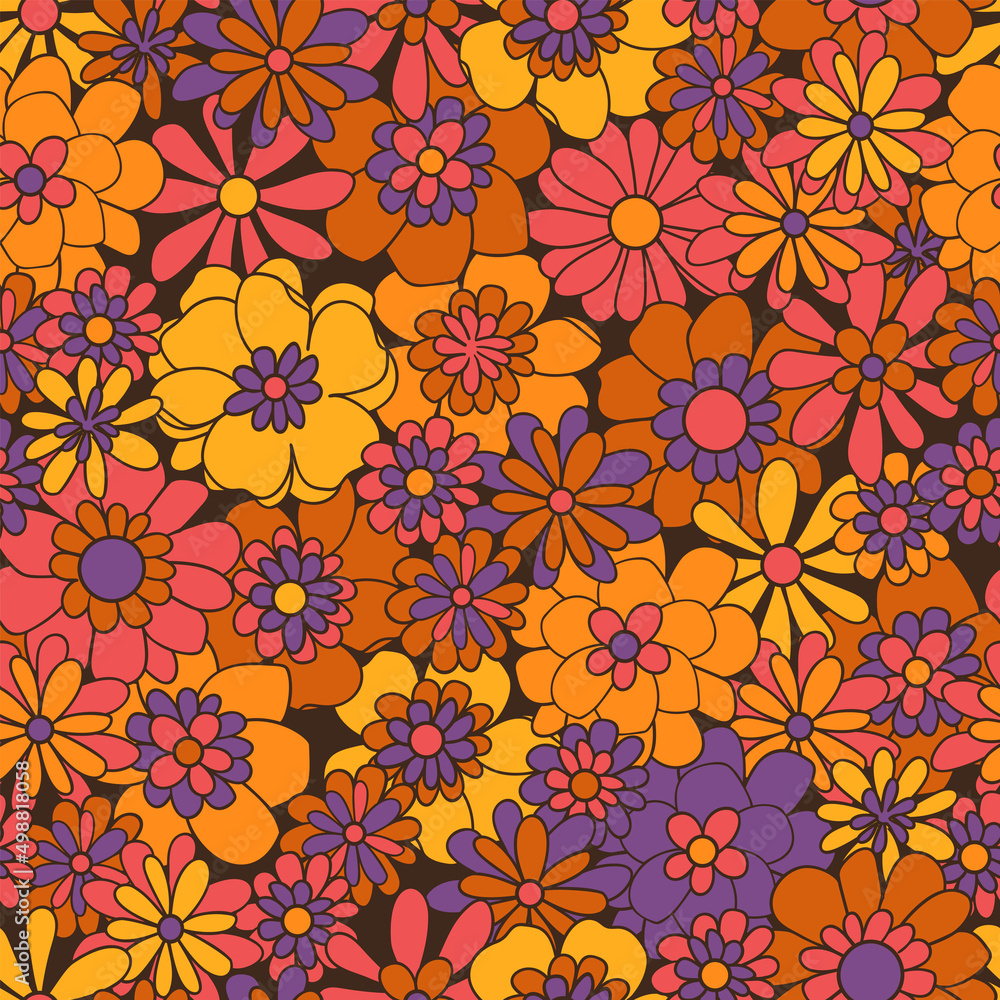Boho vector background. Floral vintage seamless pattern. Hippie flower ...