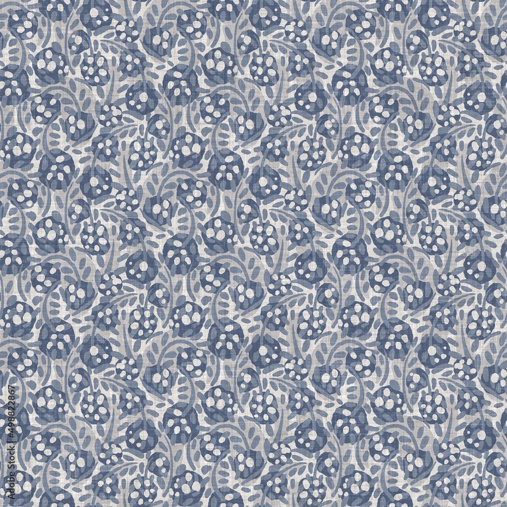 French blue floral linen seamless pattern with 2 tone country cottage ...