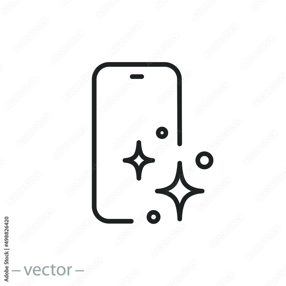 Clean Phone Glass Icon Sanitize Smartphone Disinfect Device Thin Line Symbol On White