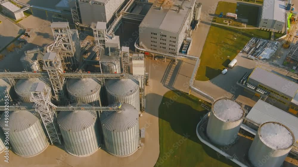 Oil storage tank, oil refinery plant at day. Aerial view from drone top ...
