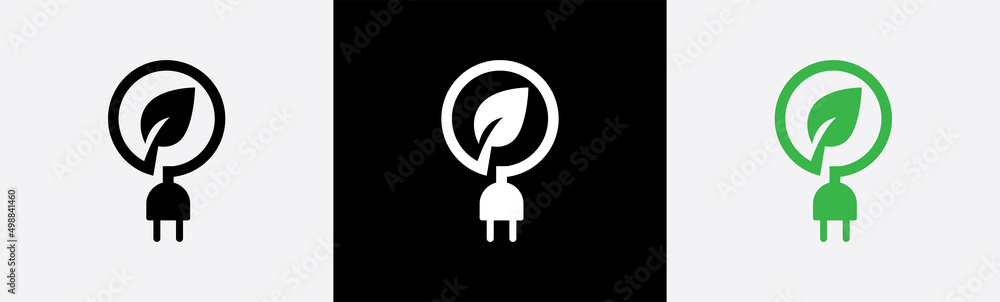 Electrical charge leaf and power plug sign. Plug and leaf eco concept ...