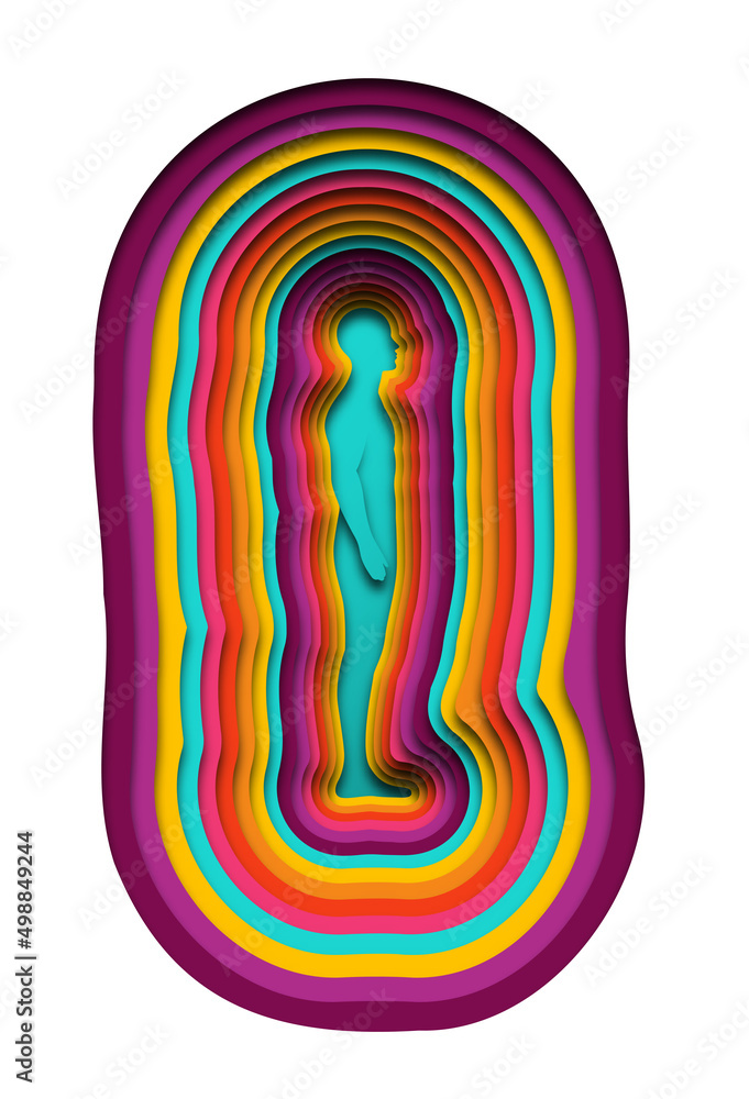 Colorful paper cut layered full body man illustration. Realistic 3D ...