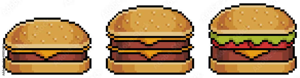 Pixel art hamburger menu, cheeseburger, double Cheeseburger vector icon ...