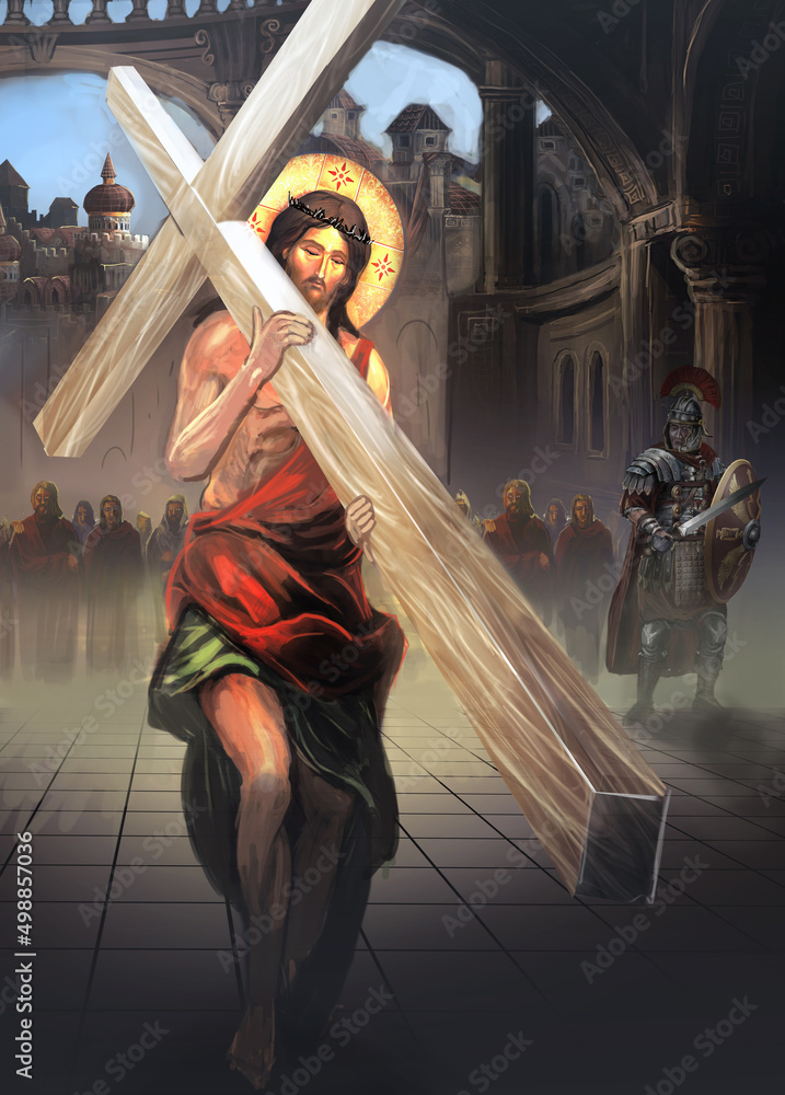 Jesus Christ carry cross Stock Illustration | Adobe Stock