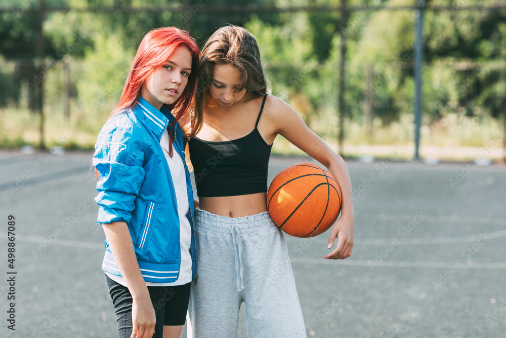 Friends Playing Basketball Girls