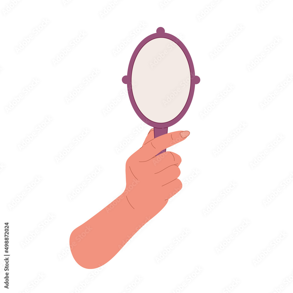 Hand holding oval shaped mirror.Flat cartoon illustration Stock Vector ...