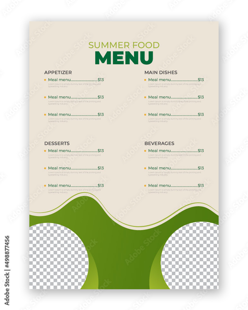 Summer food menu flyer a4 size ready to print green vegetarian Flyer ...