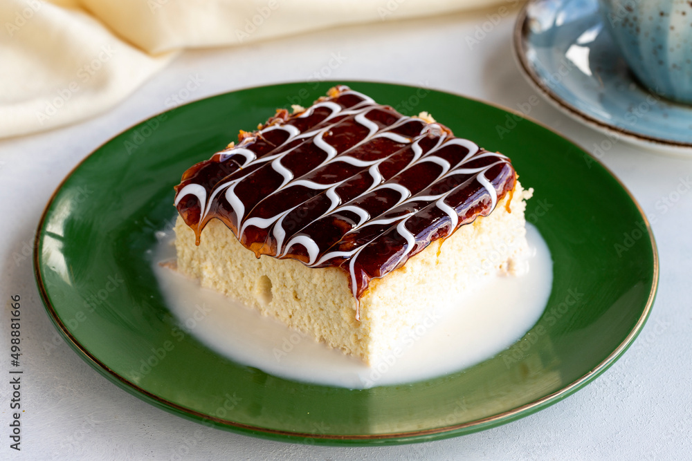 Caramel trilece cake. Trilece cake on a white background. . Bakery ...