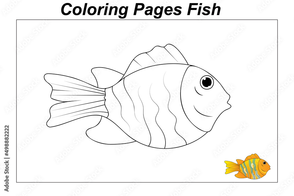 Coloring pages. Marine wild animals. ittle cute baby fish underwater ...