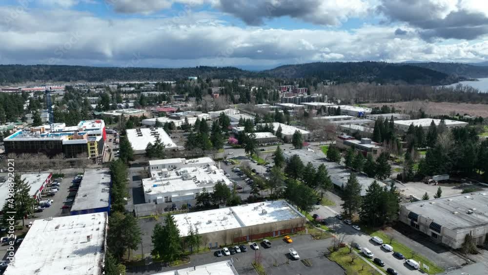 Cinematic aerial drone footage of the industrial district by Redmond ...