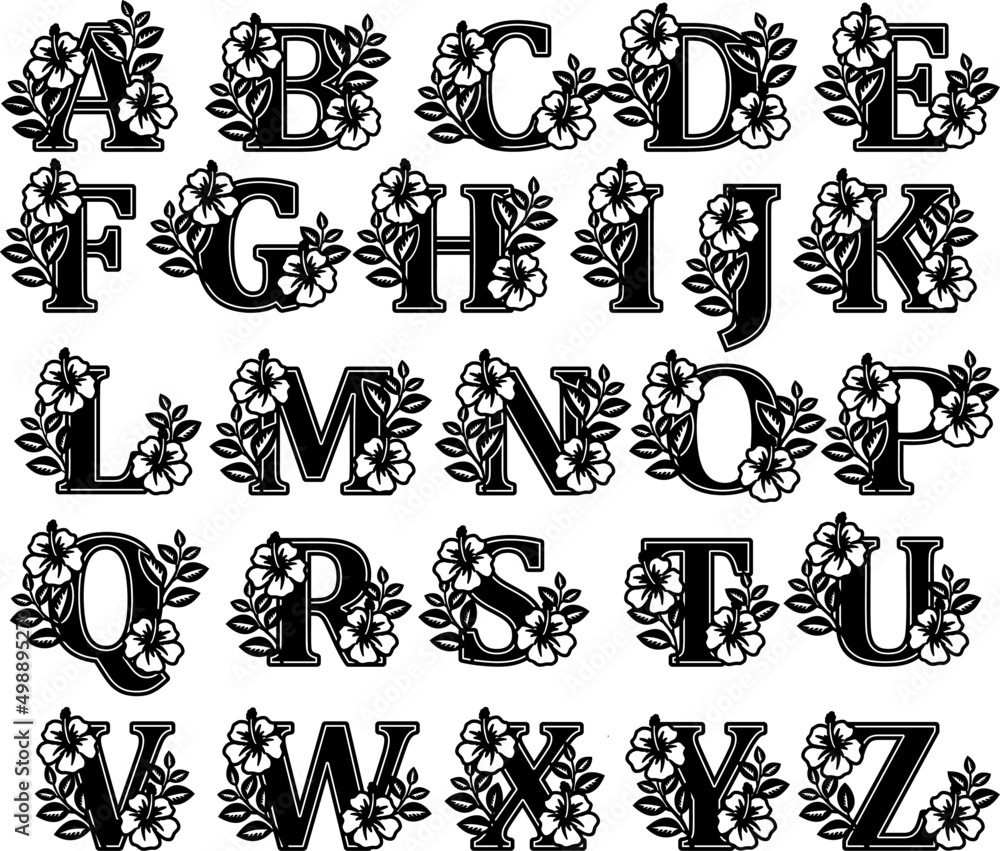 Alphabet with flowers bouquet. Initials letters with botanical elements ...