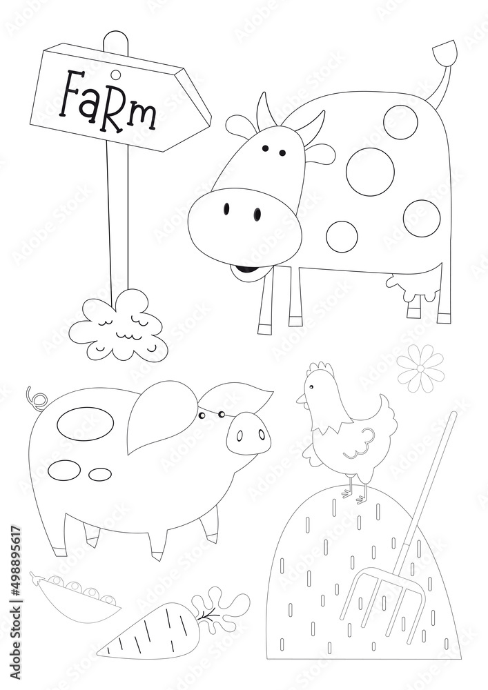 Farm animals coloring page printable for children. Preschool farm. Cow ...