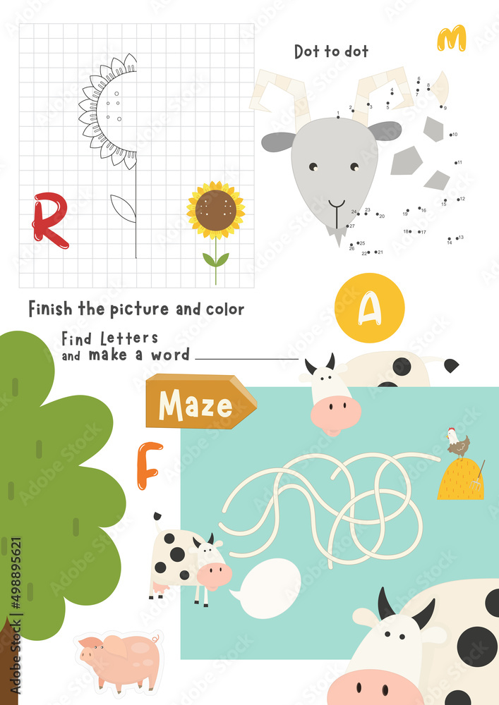 Farm Activity pages for kids. Printable activity sheet with mini games ...