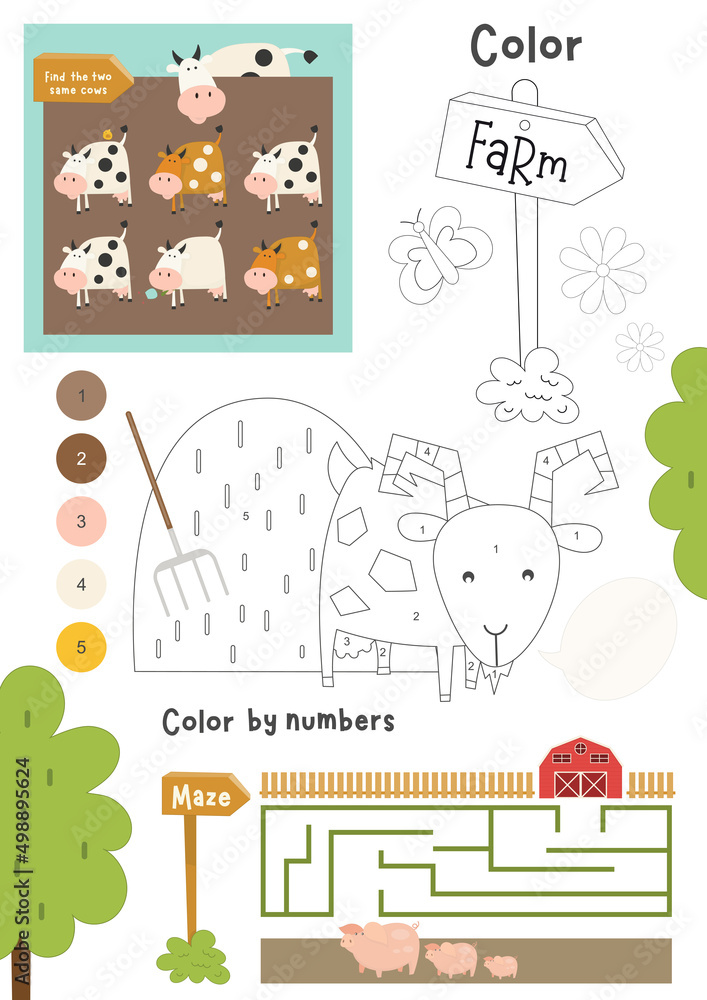 Farm Activity pages for kids. Printable activity sheet with mini games ...