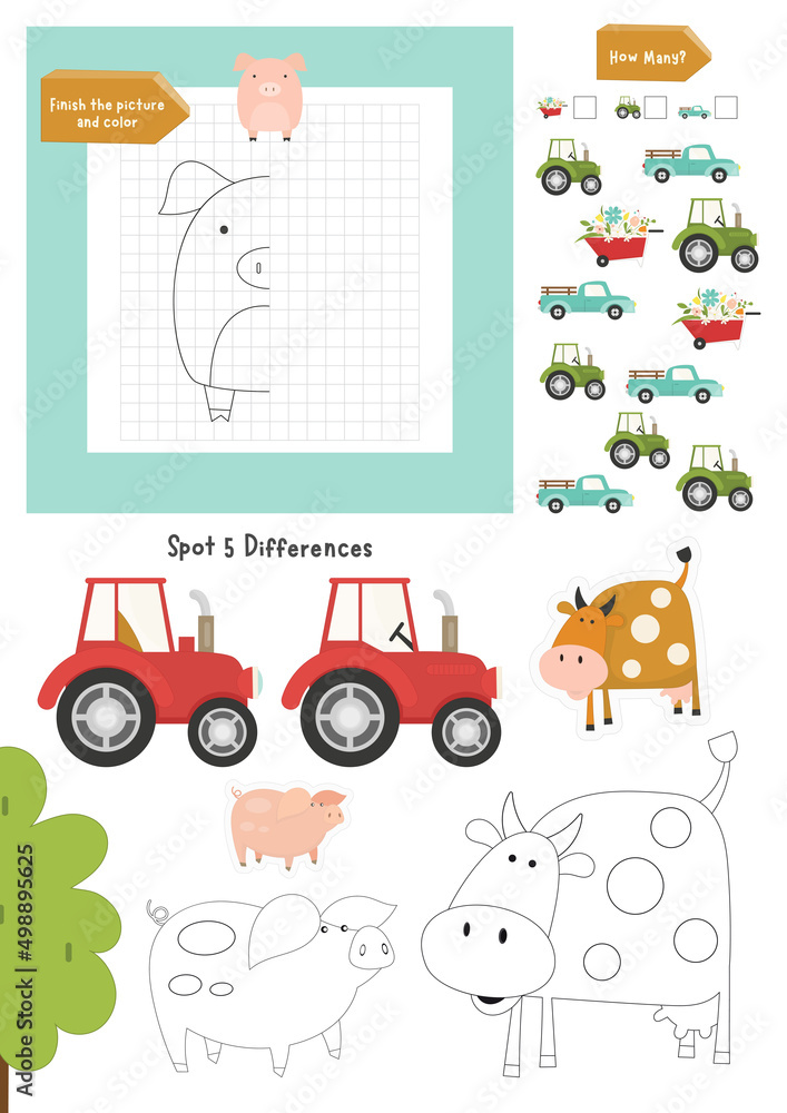 Farm Activity pages for kids. Printable activity sheet with mini games ...