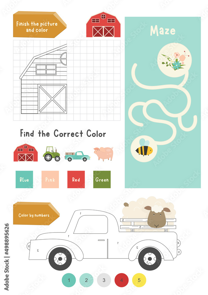 Farm Activity pages for kids. Printable activity sheet with mini games ...